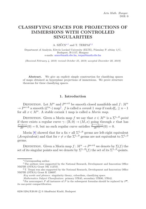 Pdf Classifying Spaces For Projections Of Immersions With Controlled Singularities