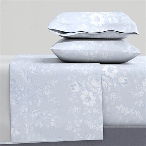 Rococo Blue Floral Sheets Faded Rococo By Lilyoake French Countryside Farmhouse Chic Cotton
