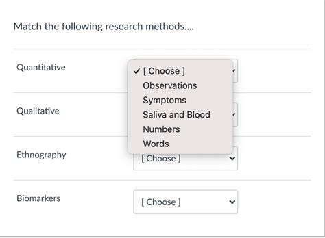 Solved Match The Following Research Methods Quantitative Chegg