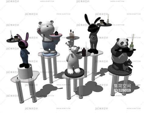 现代小狗熊，熊猫兔子，狗熊雕塑饰品摆件su草图模型下载 【集简空间】「每日更新」