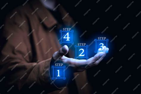 Premium Photo Businessman Holds A Hologram Stacking As Step By Step