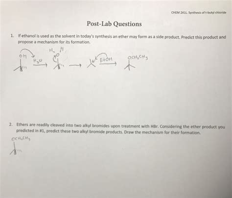 Solved Chem 241l Synthesis Of T Butyl Chloride Post Lab