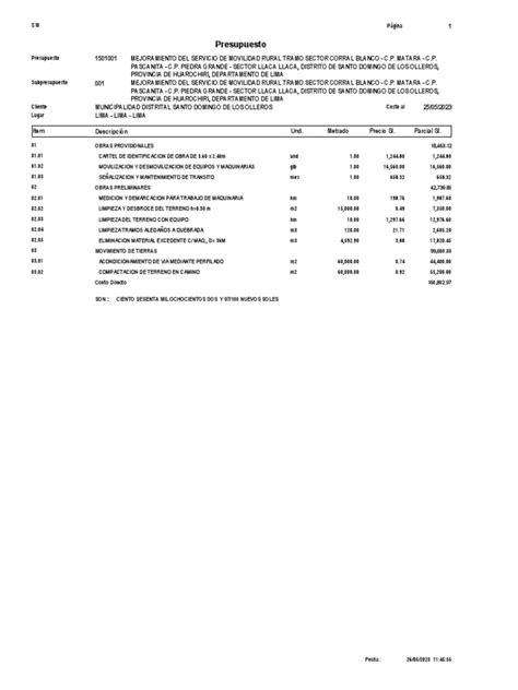 Presupuesto De Obra Pdf