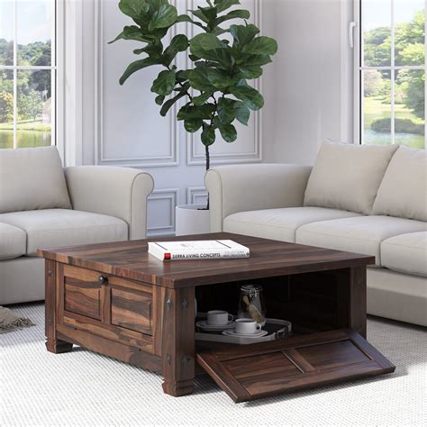 Russet Wood Square Coffee Table With Storage