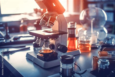 Scientific Optical Microscope With Metal Lens At Laboratory Laboratory