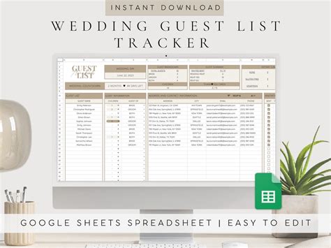 Google Spreadsheet Guest List Template Digital Wedding Event Planner