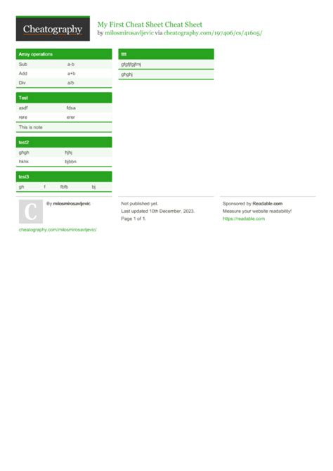 My First Cheat Sheet Cheat Sheet By Milosmirosavljevic Download Free