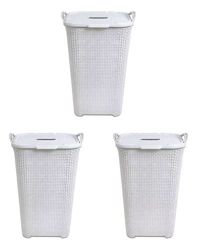 Kit Cestos Rattan Grande Tampa Basculada Branco Arqplast Parcelamento Sem Juros