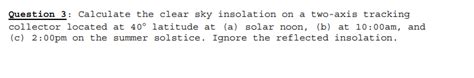 Solved Question 3 Calculate The Clear Sky Insolation On A Chegg