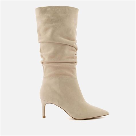 Dune Slouch Suede Heeled Knee High Boots In Natural Lyst