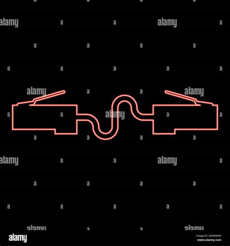 Neon Network Connector Patch Cord Ethernet Cable Lan Wire Icon Black Color Vector Illustration