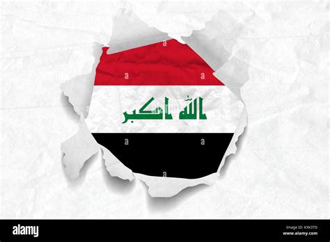 Realistic Illustration Of Iraq Flag On Torned Wrinkled Dirty Grunge