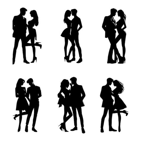 Conjunto De Siluetas Del Vector De La Pareja Romántica Vector Premium