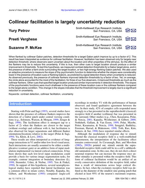Pdf Collinear Facilitation Is Largely Uncertainty Reduction