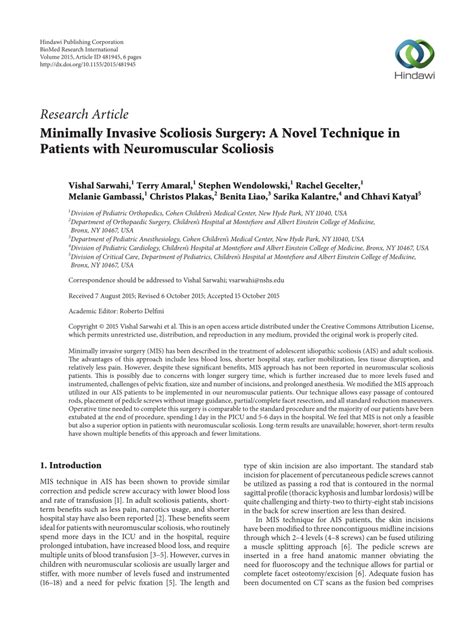 PDF Minimally Invasive Scoliosis Surgery A Novel Technique In Patients With Neuromuscular