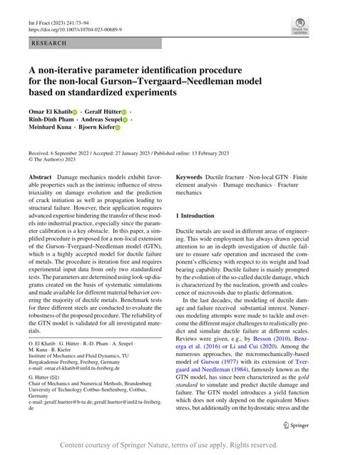 Pdf A Non Iterative Parameter Identification Procedure For The Non