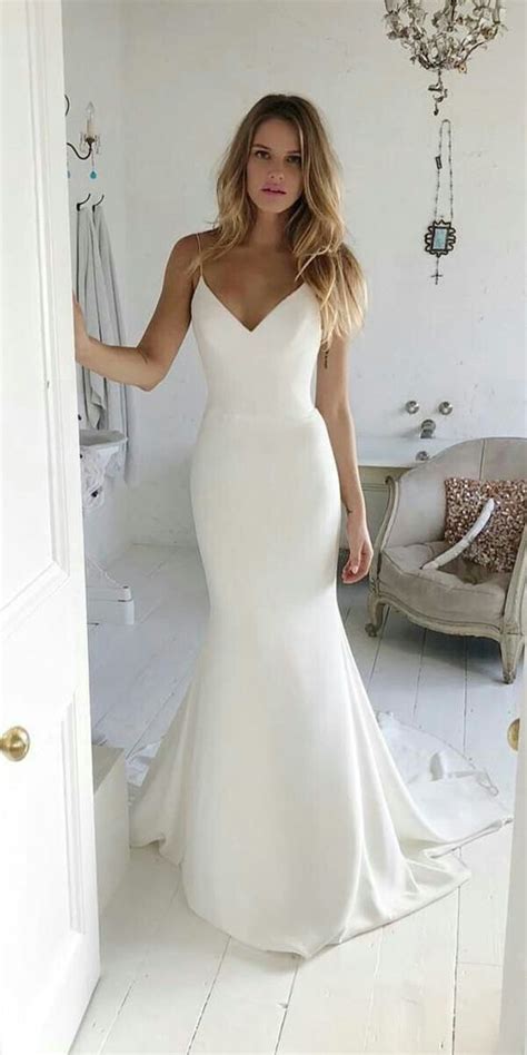 Mermaid Spaghetti Straps V Neck Open Back Wedding Dress Daisystyledress