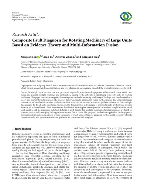 Pdf Composite Fault Diagnosis For Rotating Machinery Of Large Units