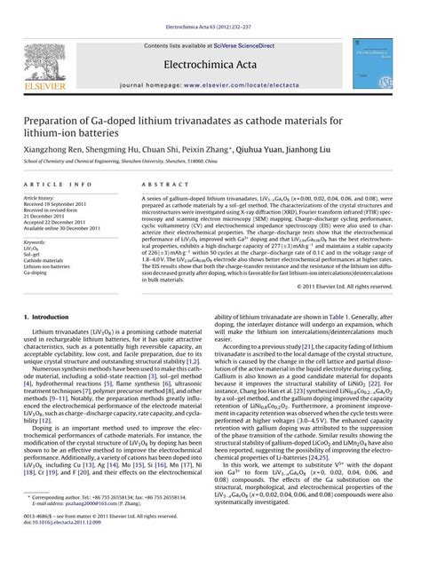Pdf Preparation Of Ga Doped Lithium Trivanadates As Cathode Materials For Lithium Ion
