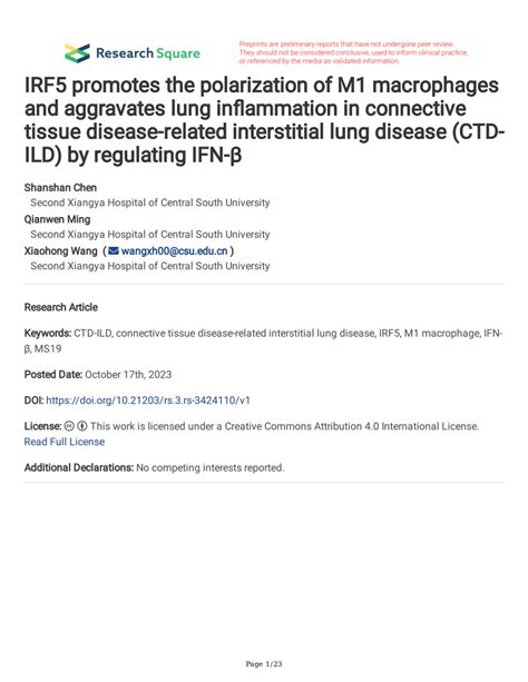 Pdf Irf5 Promotes The Polarization Of M1 Macrophages And Aggravates