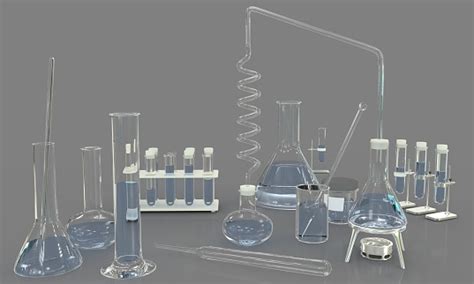 회색 배경에 물이있는 실험실 증거 및 기타 과학 유리 제품 대학 개념 개체의 3d 그림 0명에 대한 스톡 사진 및 기타 이미지 Istock