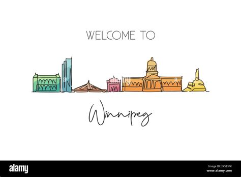 One Single Line Drawing Winnipeg City Skyline Canada World Historical