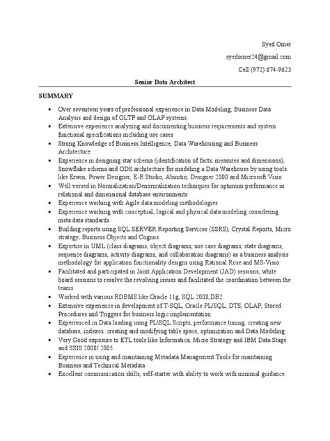Syed Omer Resume Download Free Pdf Databases Data Warehouse
