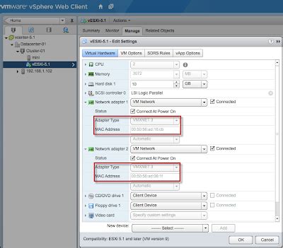 Nested ESXi Supports VMXNET Network Adapter Type