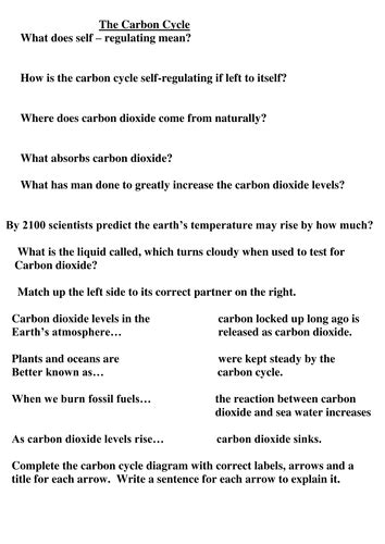 Carbon Cycle Handout Questions Match Up Activity Teaching Resources