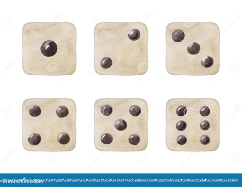 Watercolor Dice Showing Numbers One To Six Board Game Cubes Playing
