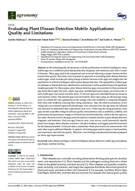 Pdf Evaluating Plant Disease Detection Mobile Applications Quality