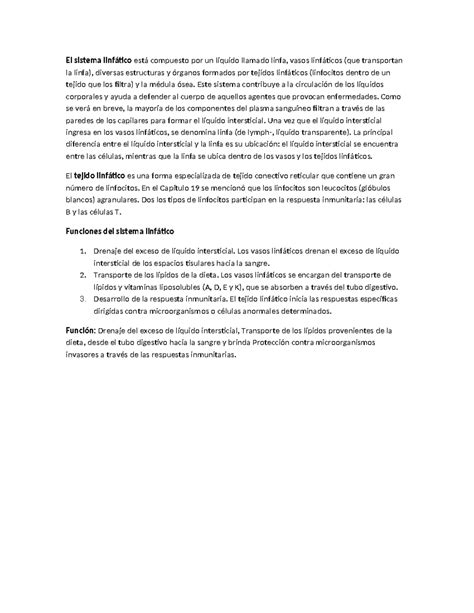 El Sistema Linfático El Sistema Linfático Está Compuesto Por Un Líquido Llamado Linfa Vasos