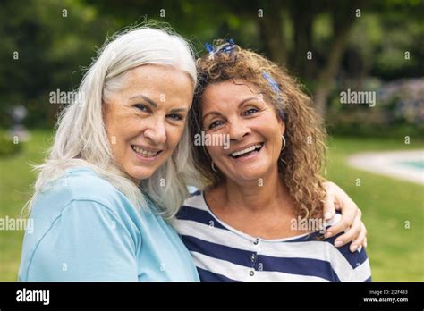 Portrait Of Happy Caucasian Senior Female Friends Spending Leisure Time