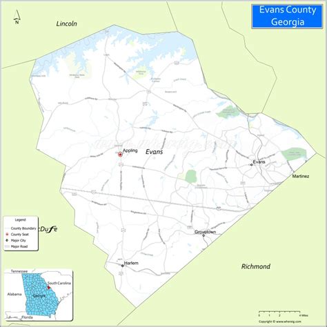 Map Of Evans County Georgia Where Is Located Cities Population