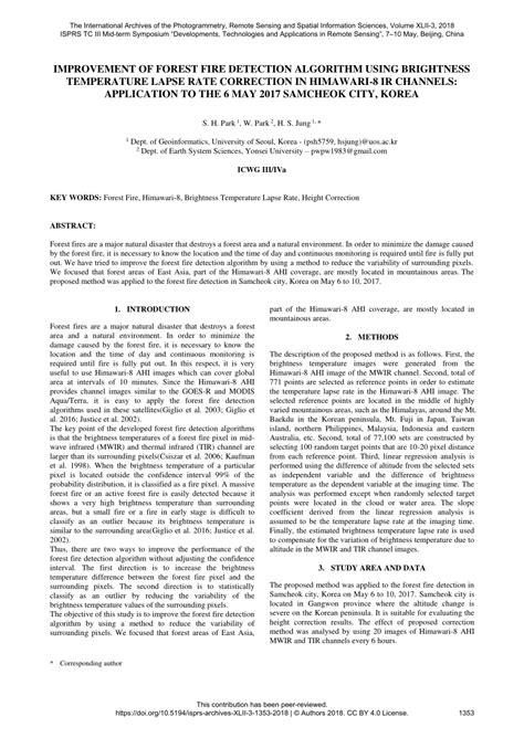 Pdf Improvement Of Forest Fire Detection Algorithm Using Brightness Temperature Lapse Rate