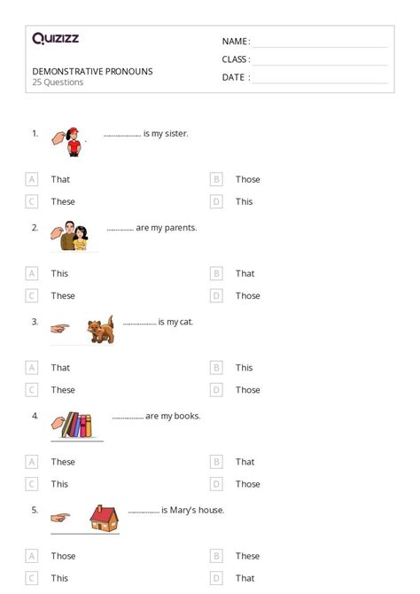 Demonstrative Pronouns Worksheets For Th Grade On Quizizz Free