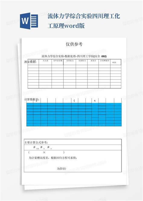 流体力学综合实验 四川理工化工原理版Word模板下载 编号qmkdkxkd 熊猫办公