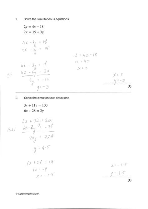 1 Simultaneous Equations Answers 1 Pdf