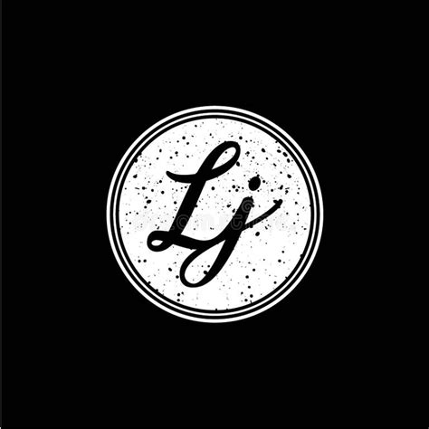 L J Initial Handwriting In Black And White Circle Frame Design Stock Vector Illustration Of