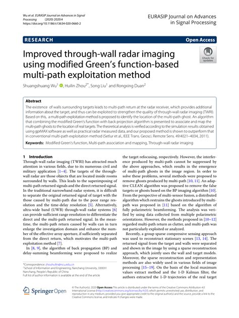 Pdf Improved Through Wall Radar Imaging Using Modified Greens Function Based Multi Path