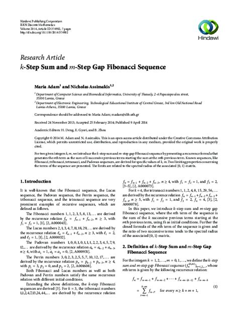 Pdf K Step Sum And M Step Gap Fibonacci Sequence Maria Adam