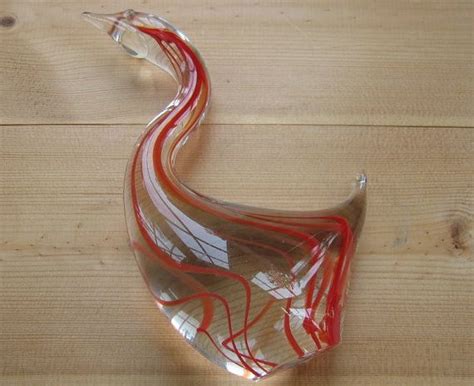 Glass Swan Ornament Red Swirls Vintage Glass Etsy