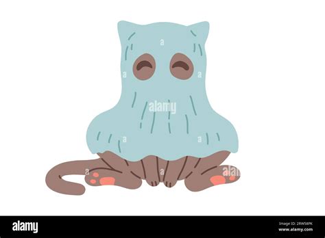Halloween Cat Grey Kitten In Ghost Costume Happy Halloween Costume