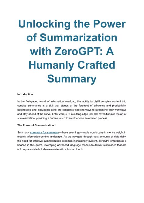 Ppt Unlocking The Power Of Summarization With Zerogpt A Humanly
