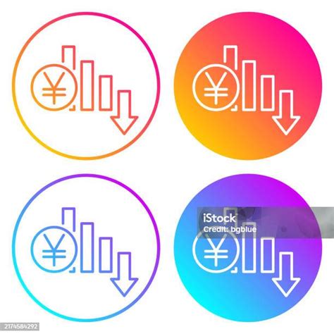 Yen Rate Decrease Round Icons With Color Gradients Stock Illustration