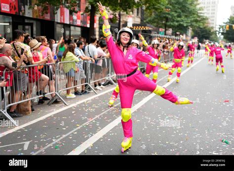 Paradegoers Promoting The Upcoming Barbie Movie Skate In The Nyc
