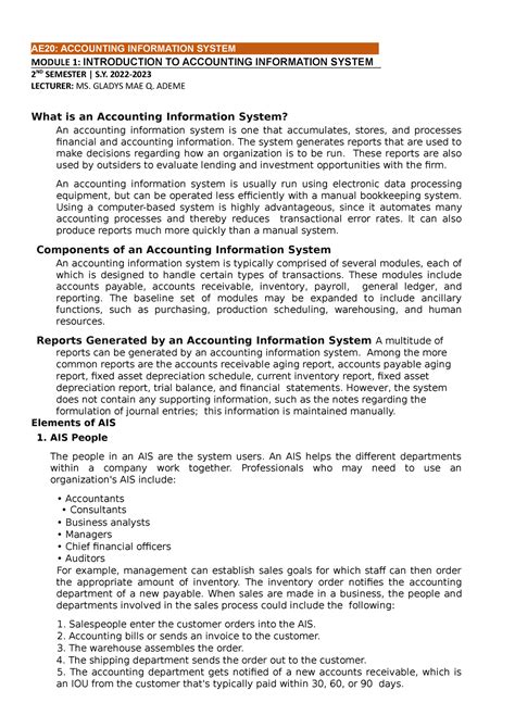 ais bsa notes ae20 accounting information system module 1