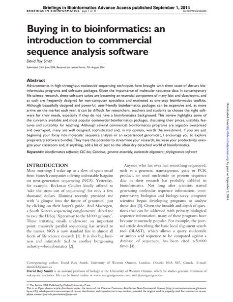 Pdf Buying In To Bioinformatics An Introduction To Commercial Sequence Analysis Software