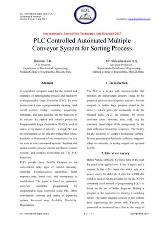 PLC Controlled Automated Multiple Conveyor System For Sorting Process PDF