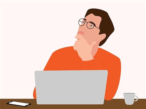 Premium Vector A Man Working On Something On The Laptop And Thinking